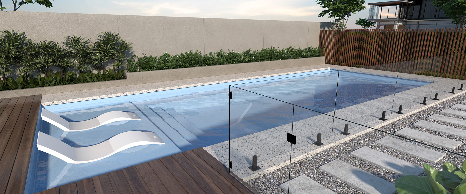 Hayman Lounger Fibreglass Pool - Pioneer Family Pools